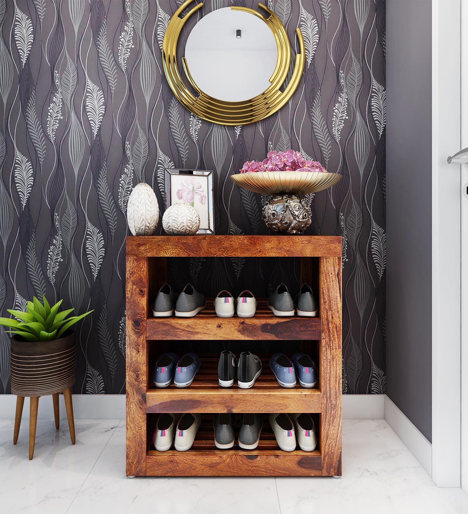 Buy Acropolis Sheesham Wood Open Shoe Rack in Provincial Teak Finish at ...