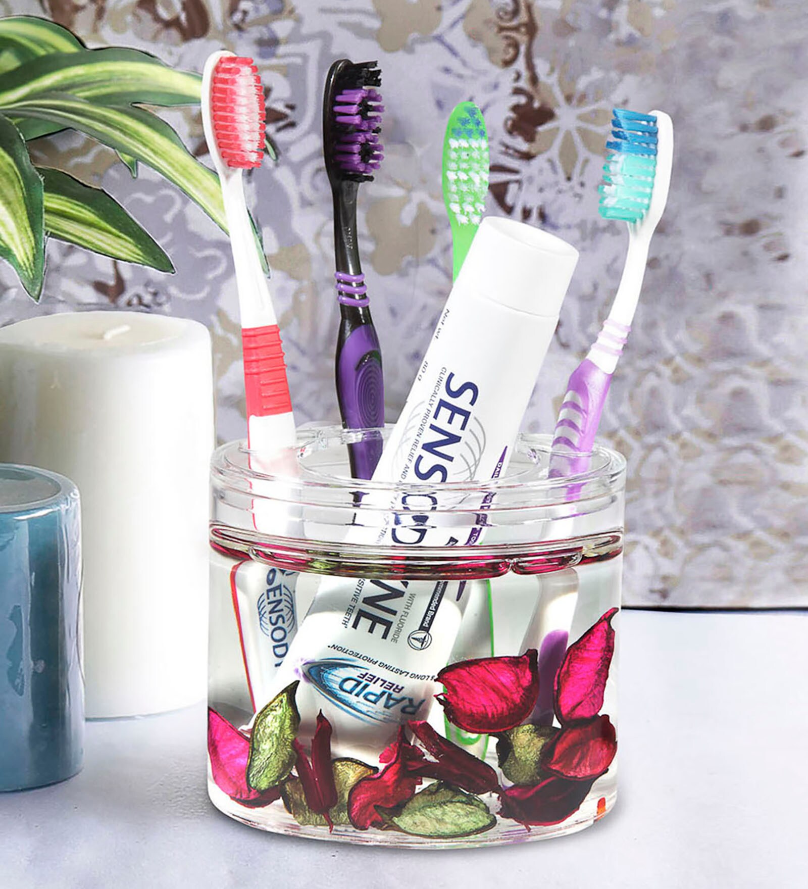 Buy Acrylic Counter Top Toothbrush Holder In Transparent By Obsessions ...