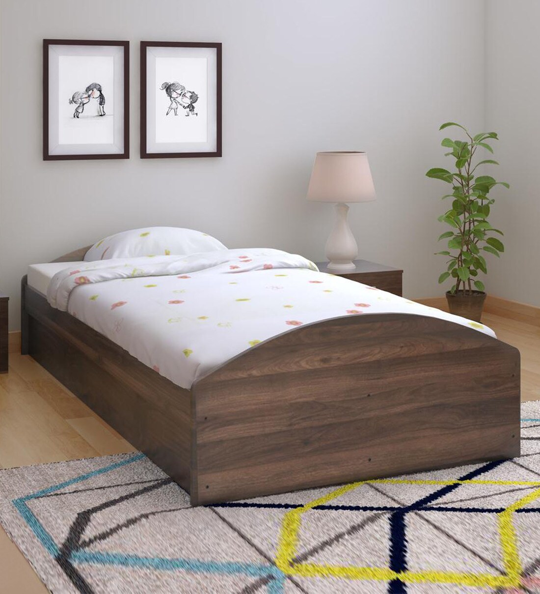 Buy Addison Single Bed in Classic Walnut Finish with Box Storage by ...