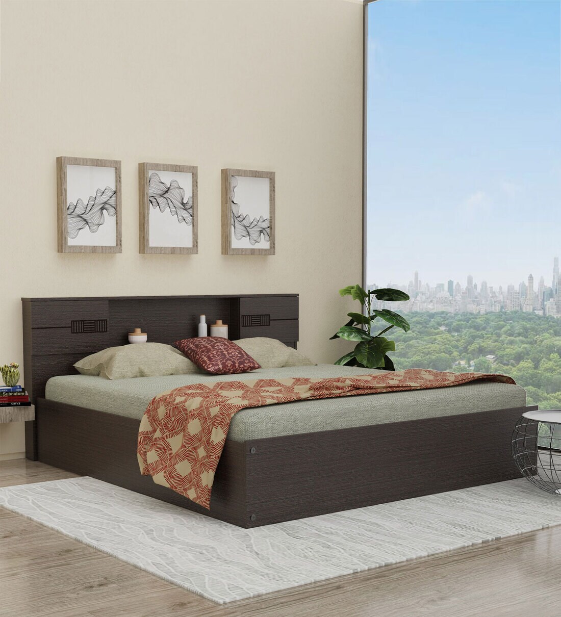 Buy Adikia Queen Size Bed In Wenge Colour with Box Storage & 2 Bedside ...