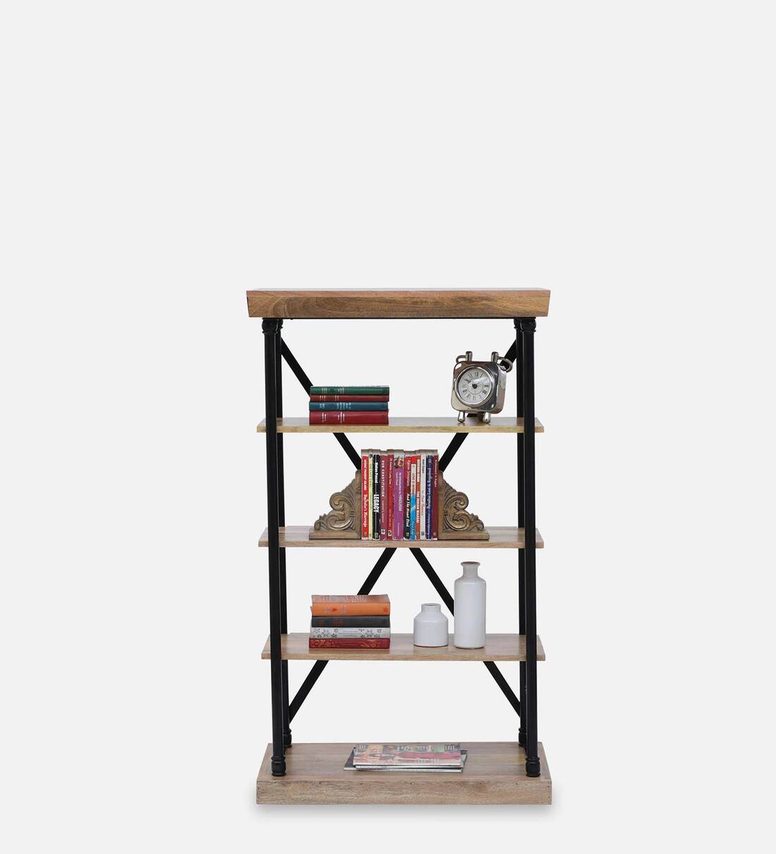Buy Adler 3 Tier Book Shelf in Natural Wood & Black Finish by Bohemiana ...