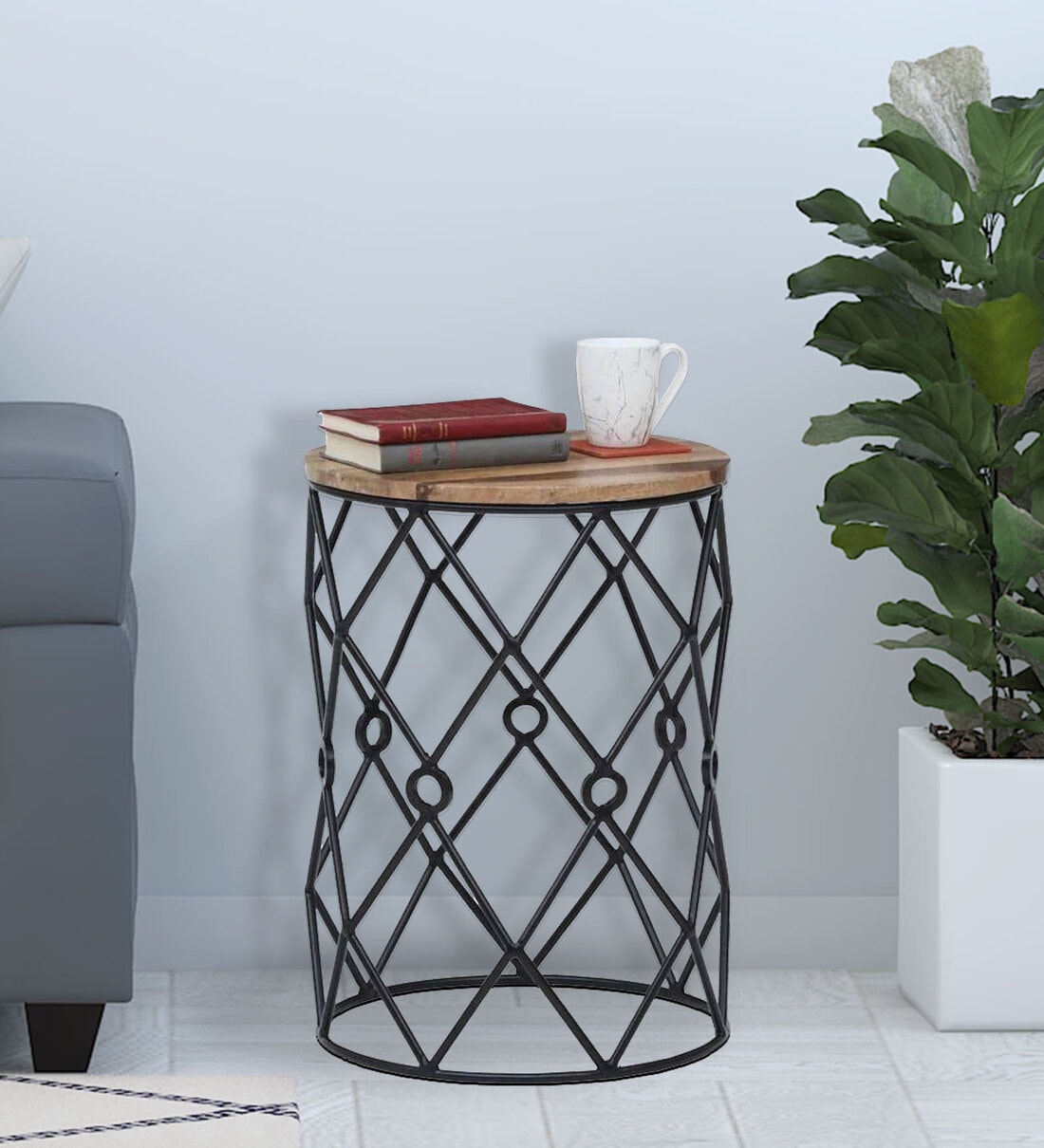 Buy Adler Metal Round End Table In Natural Wood Finish at 17% OFF by ...