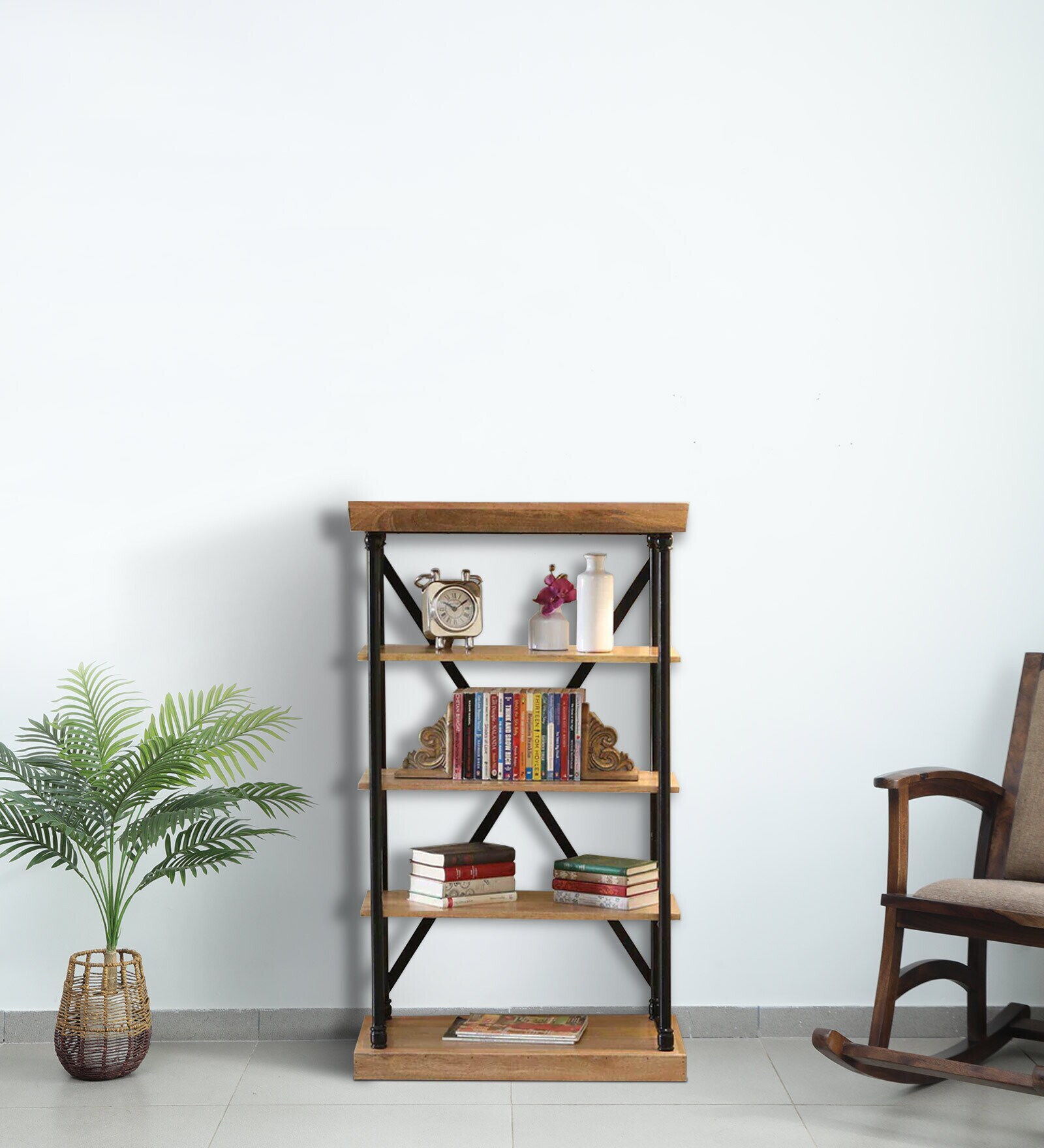 Buy Adler Solid Wood 3 Tier Book Shelf in Natural Wood & Black Finish ...