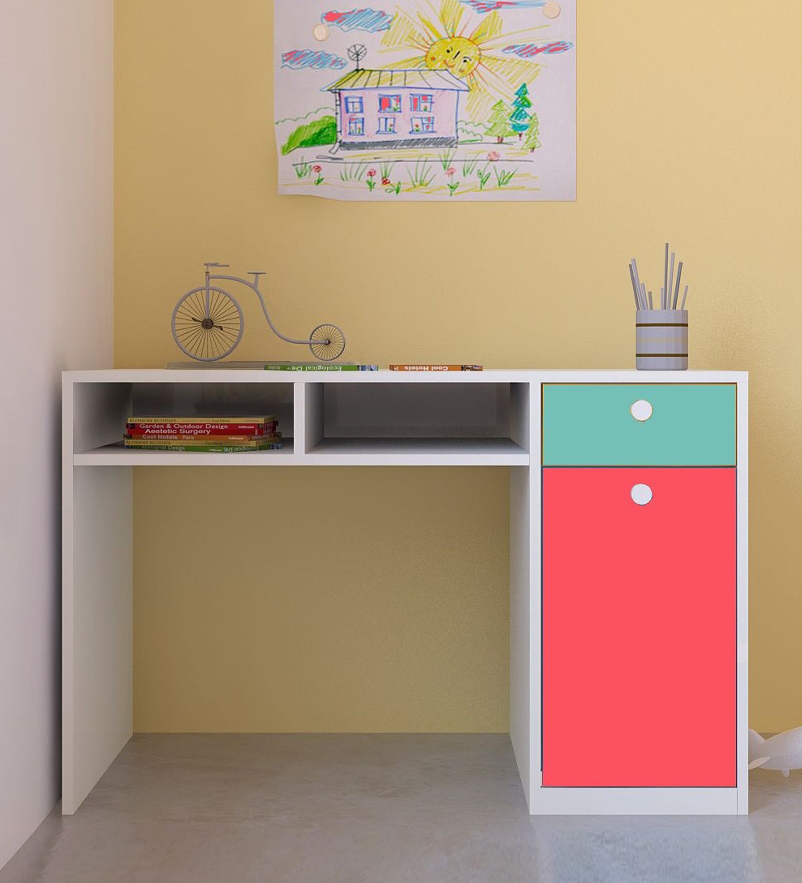 Buy Adona Alana Study Desk with Cabinet, Drawer and Shelf Misty ...