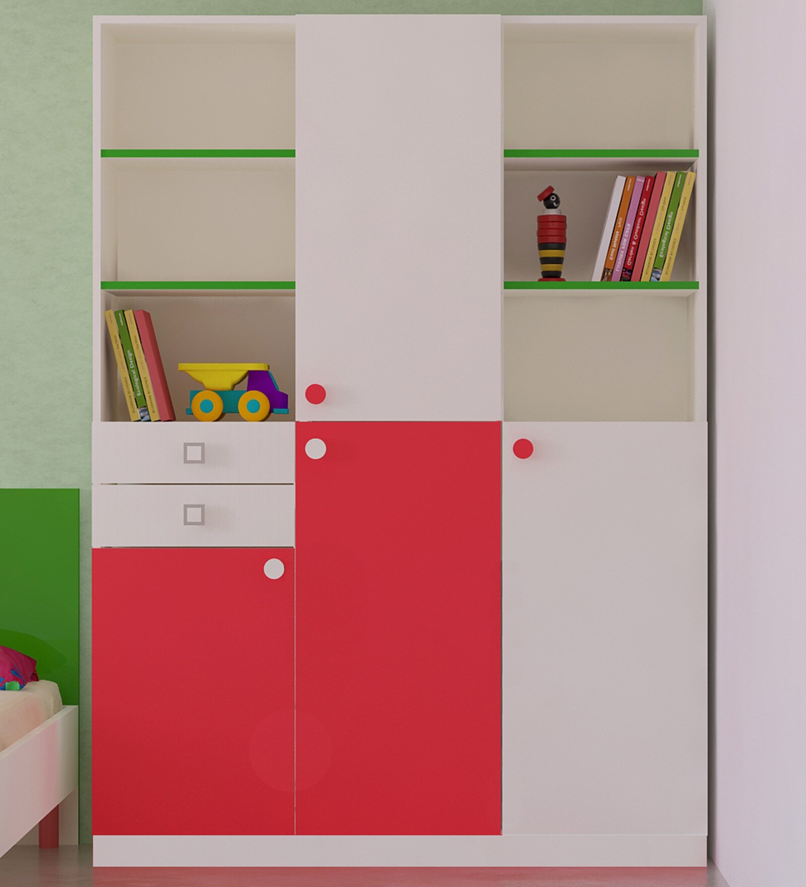 Buy Adona Arcadia Large Kids Wardrobe-Cum-Bookshelf with 2 Drawers ...