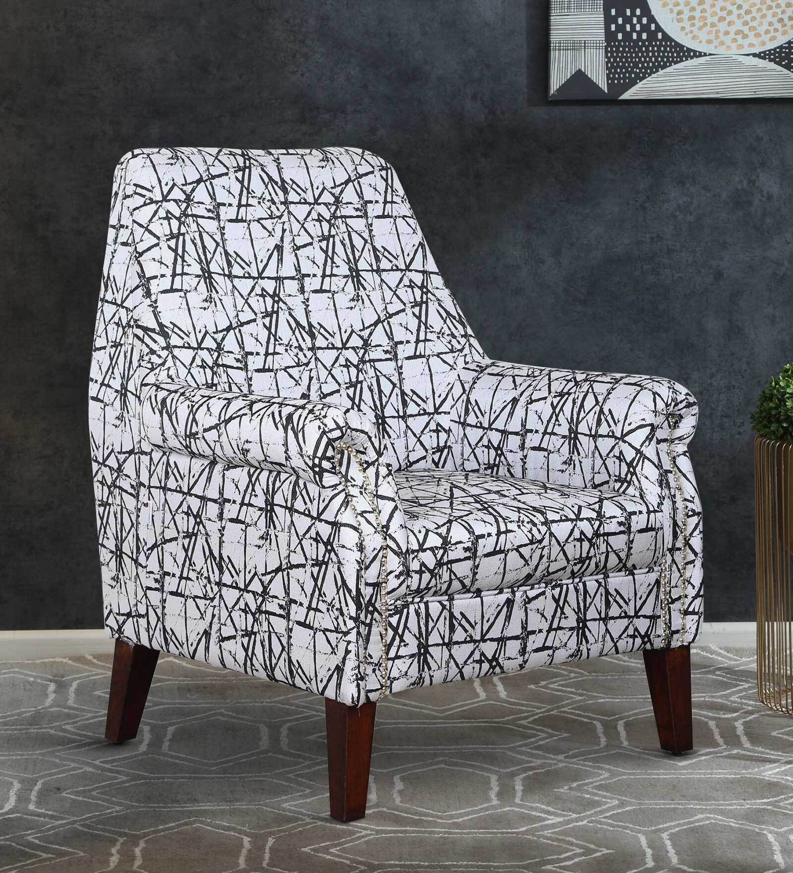 Buy Adrian Fabric Full Back Lounge Chair In Abstract Black & White ...