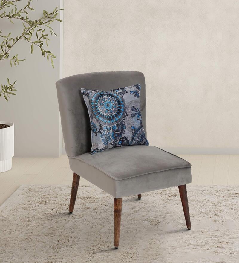 Buy Adalira Velvet Fabric Slipper Chair In Grey Colour By Casacraft ...
