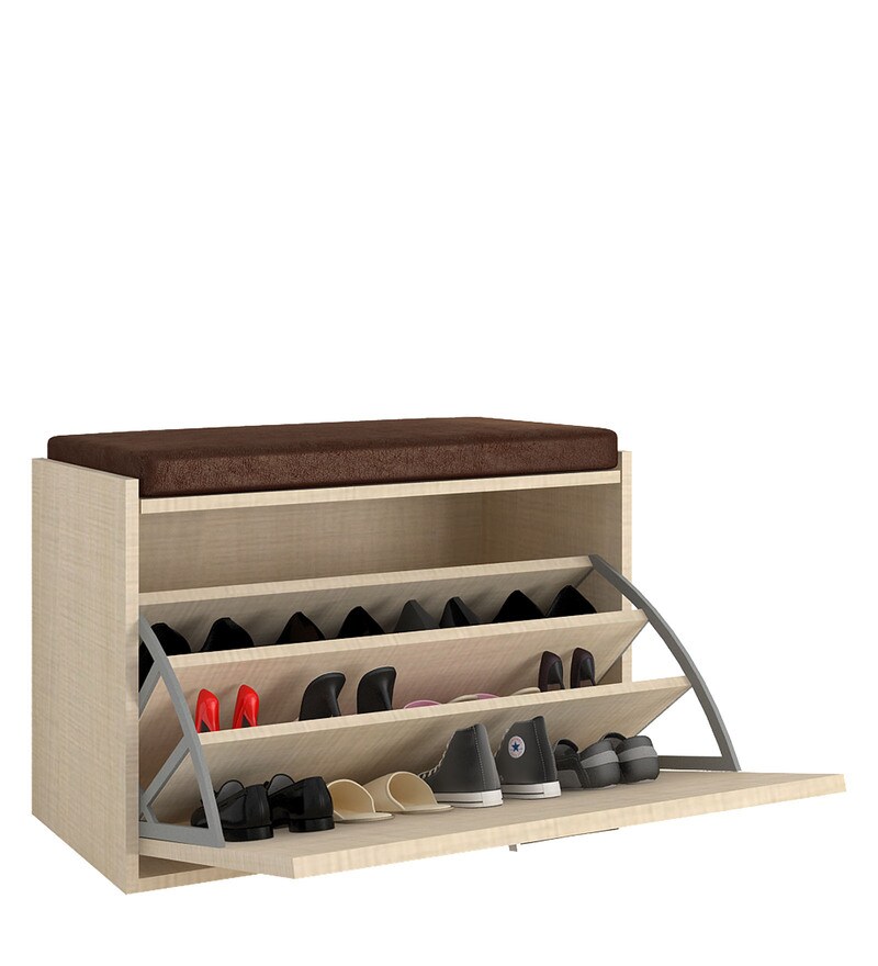 Buy Acacia Pull-down Shoe Rack with Cushioned Seating in Bronze Cambric ...