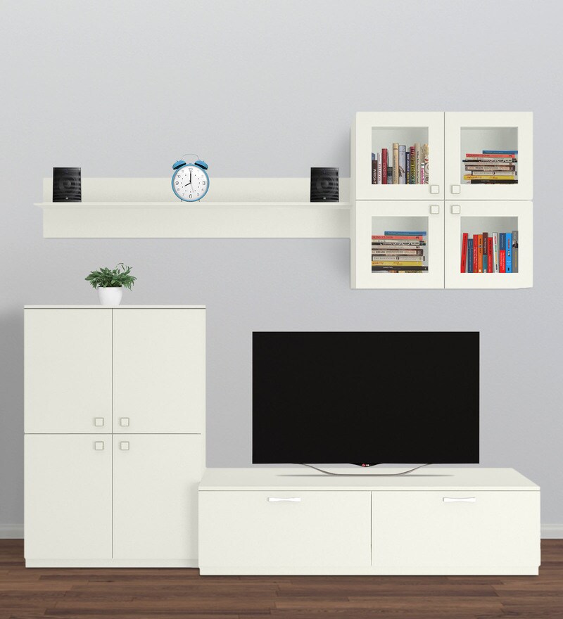 Buy Romano Set of TV Unit with Shelf & Display Unit in Ivory Finish by ...