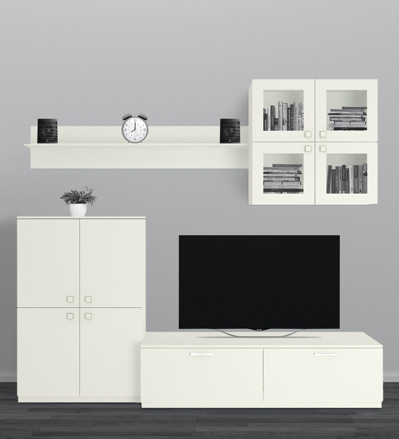 Buy Romano Set of TV Unit with Shelf & Display Unit in Ivory Finish by ...