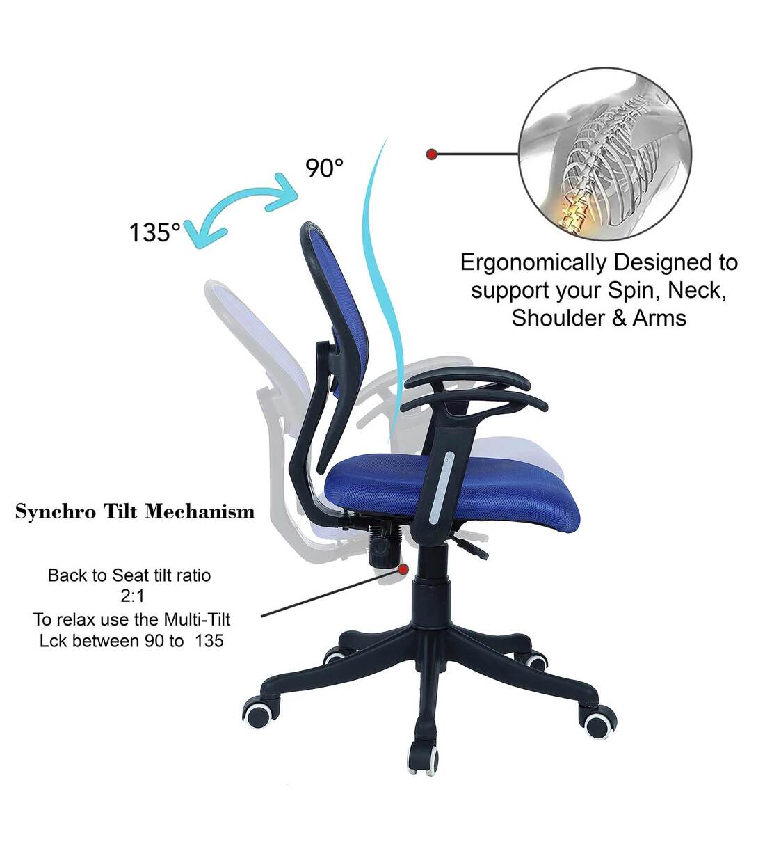 Buy Aero Low Back Ergonomic Chair In Blue Colour By Furniturstation ...