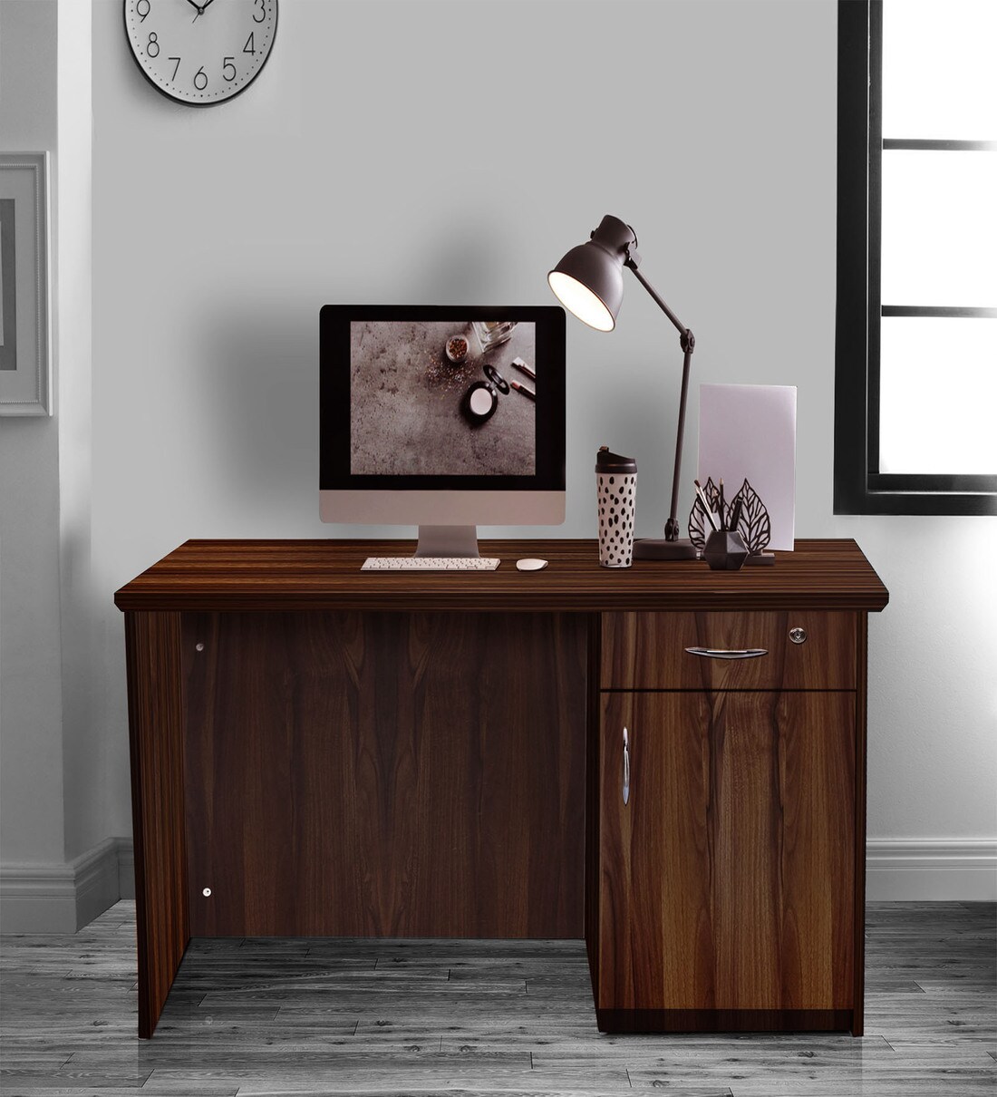Buy Agate Office Table in Dark Walnut Finish by fullstock Online - Work ...