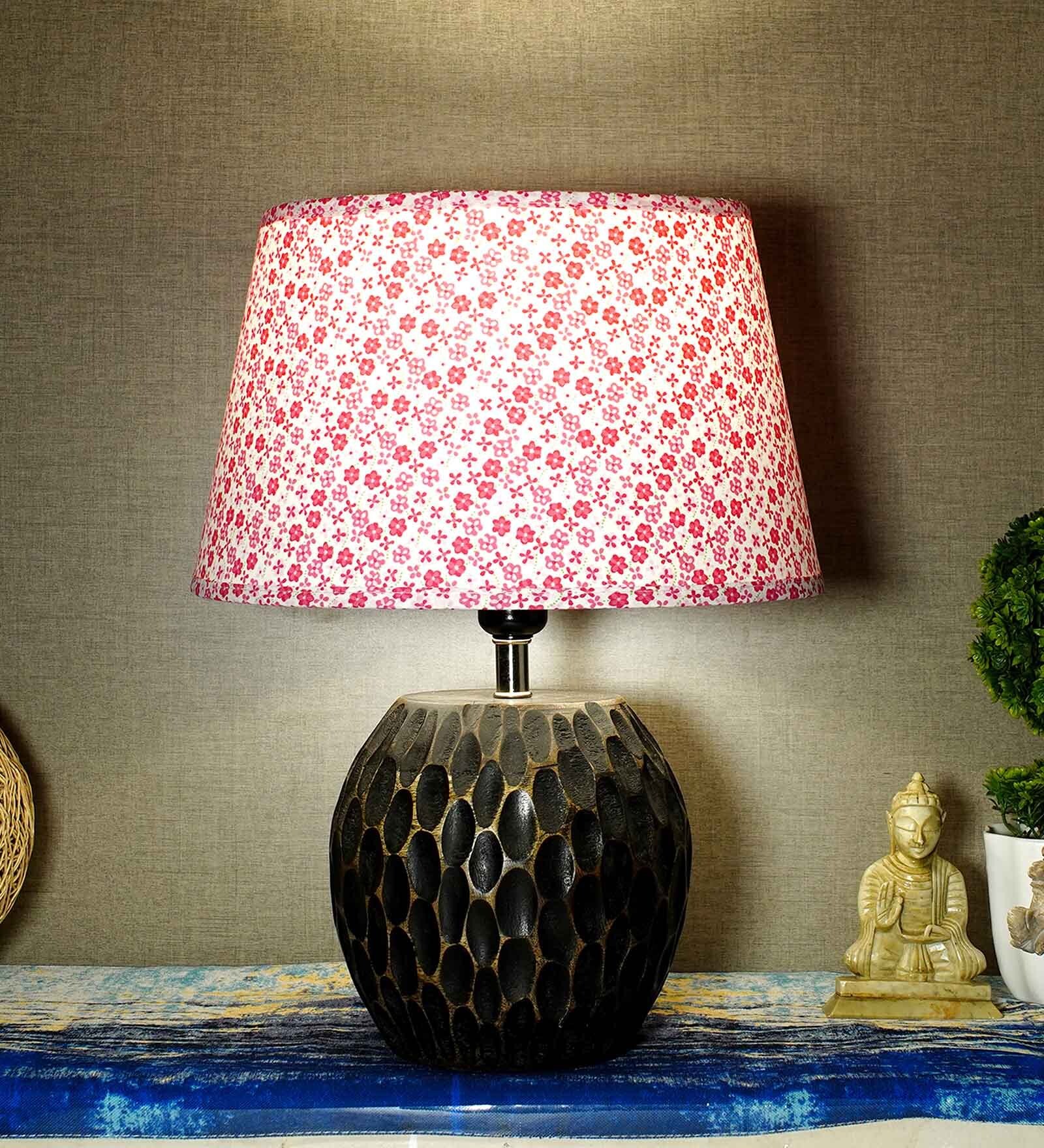 Buy Aida mini Pink Flower Cotton Shade Table Lamp with Black Base at 45 ...