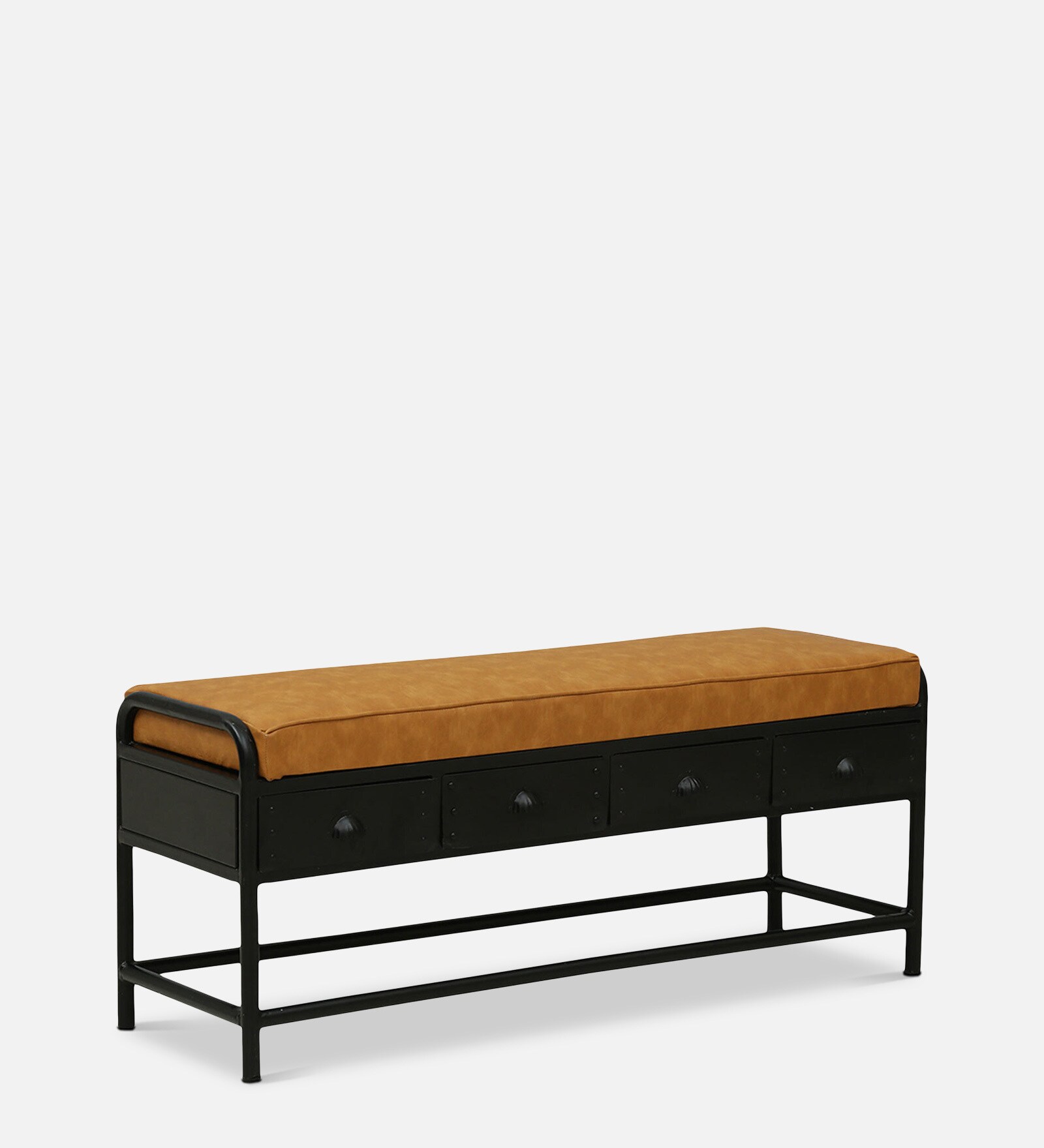 Buy Aiden Metal Upholstered Bench With Drawers In Brown Colour at 1% ...