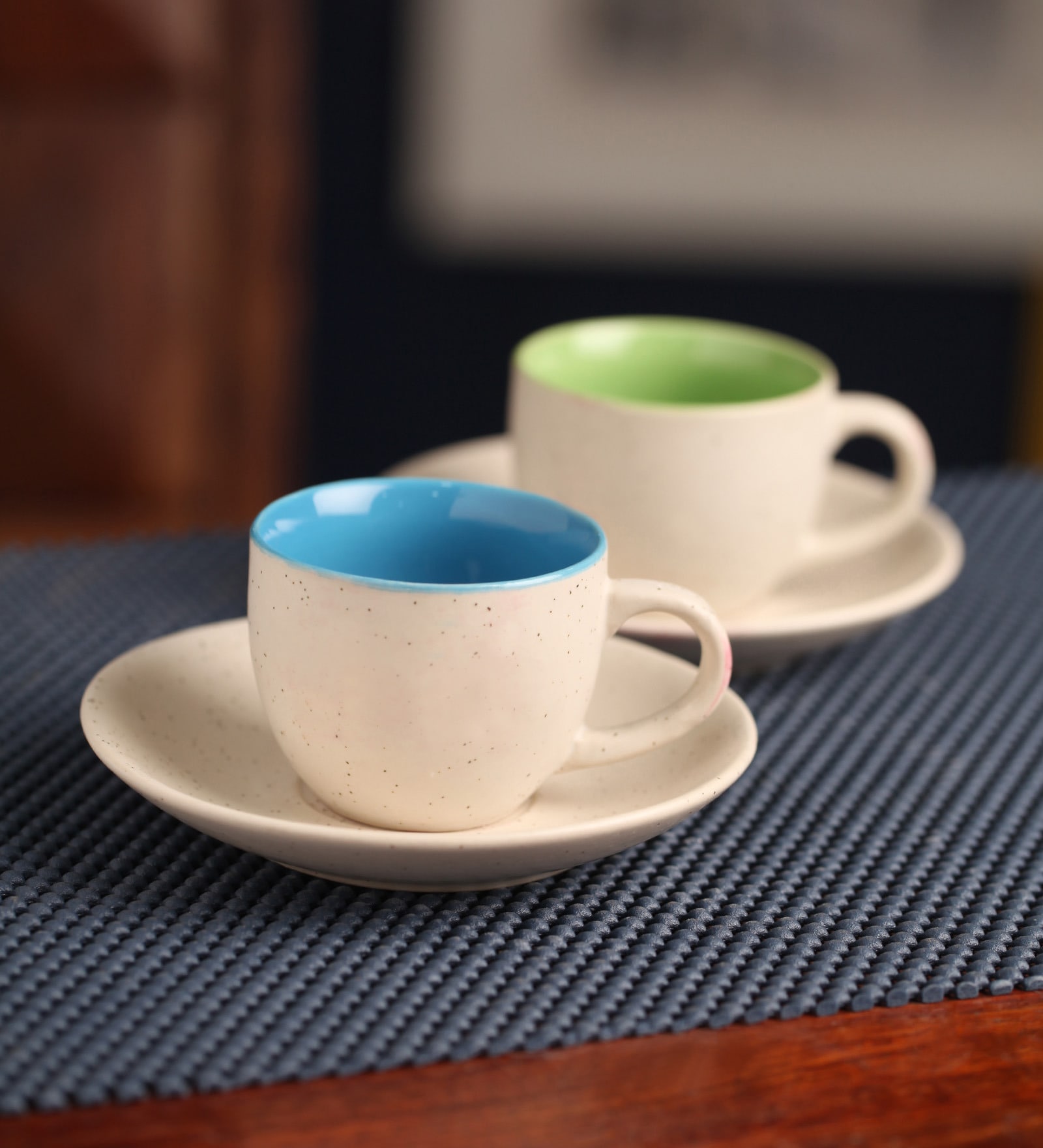 Buy Buy AION Multicolor Ceramic 100ML Matte Tea Cup and Saucer - Set of ...