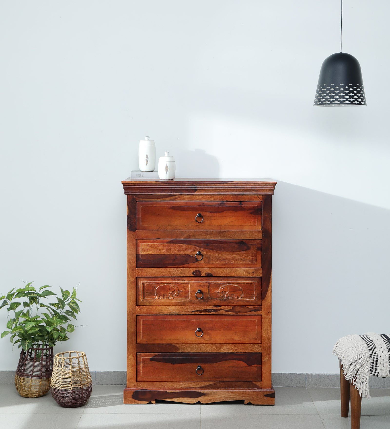 Buy Airavana Sheesham Wood Chest Of Drawers In Honey Oak Finish By ...