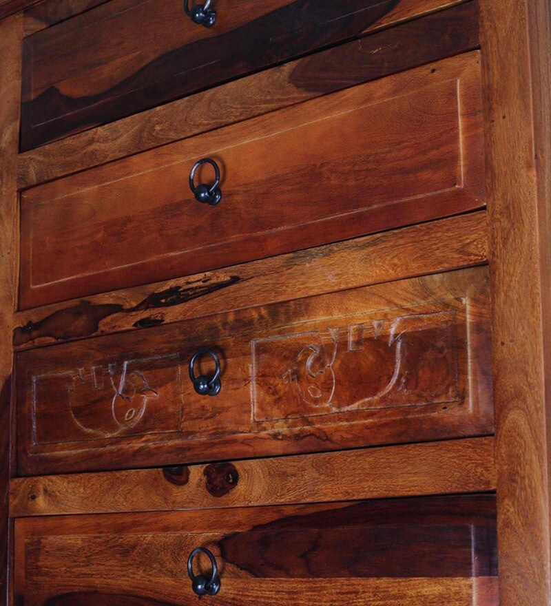 Buy Airavana Sheesham Wood Chest Of Drawers In Honey Oak Finish By ...
