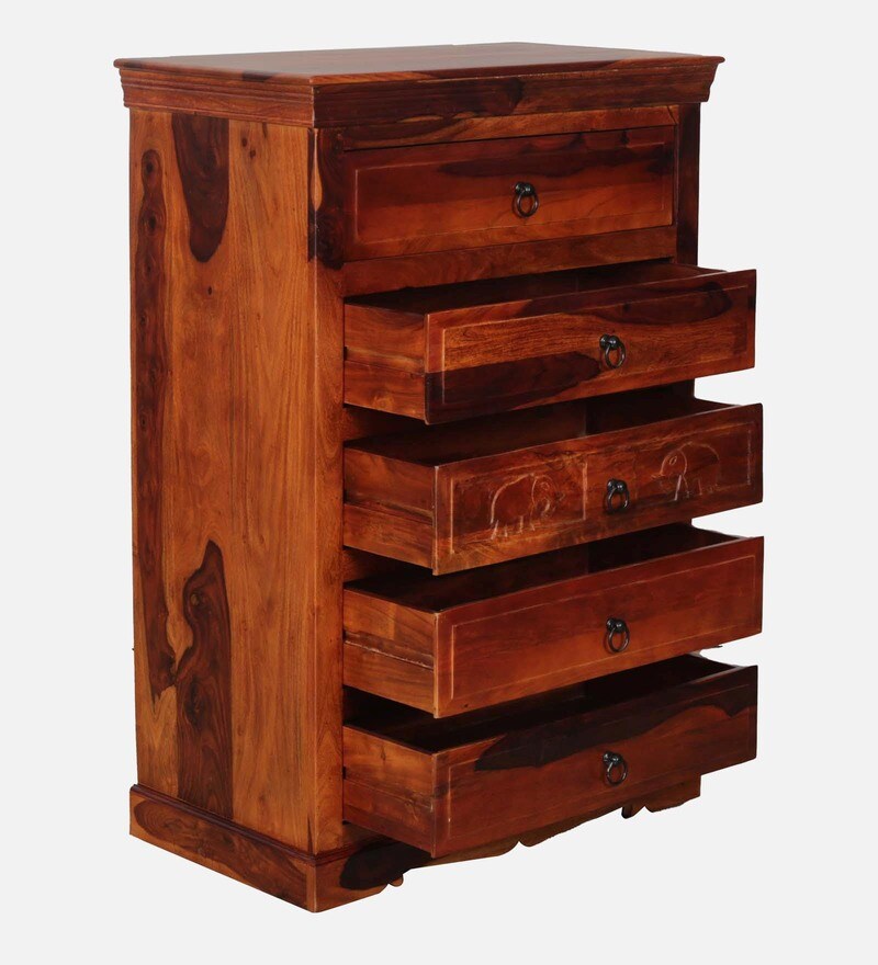 Buy Airavana Sheesham Wood Chest Of Drawers In Honey Oak Finish By ...