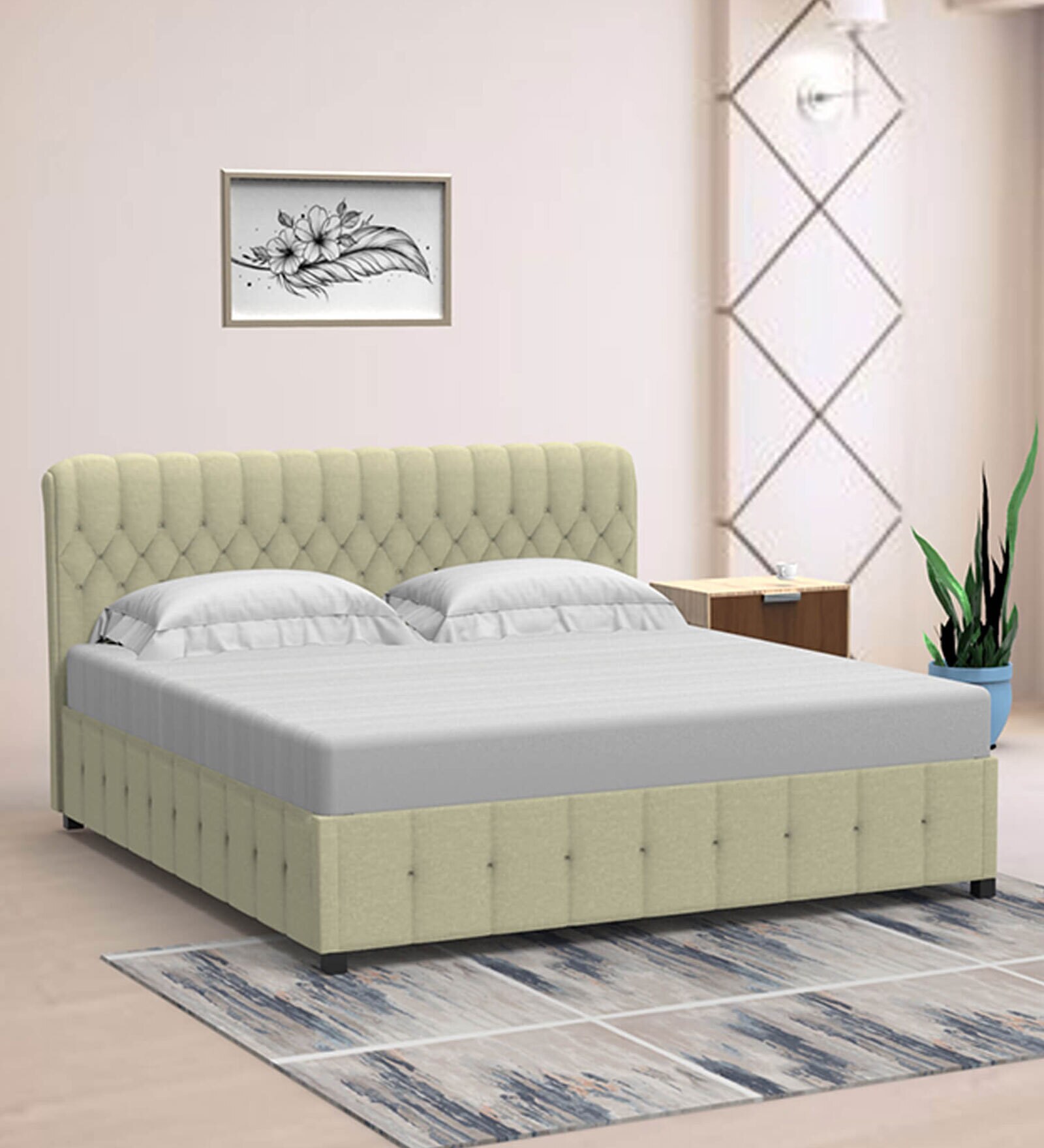 Buy Akira Velvet King Size Bed in Beige Colour at 52% OFF by Citraa ...