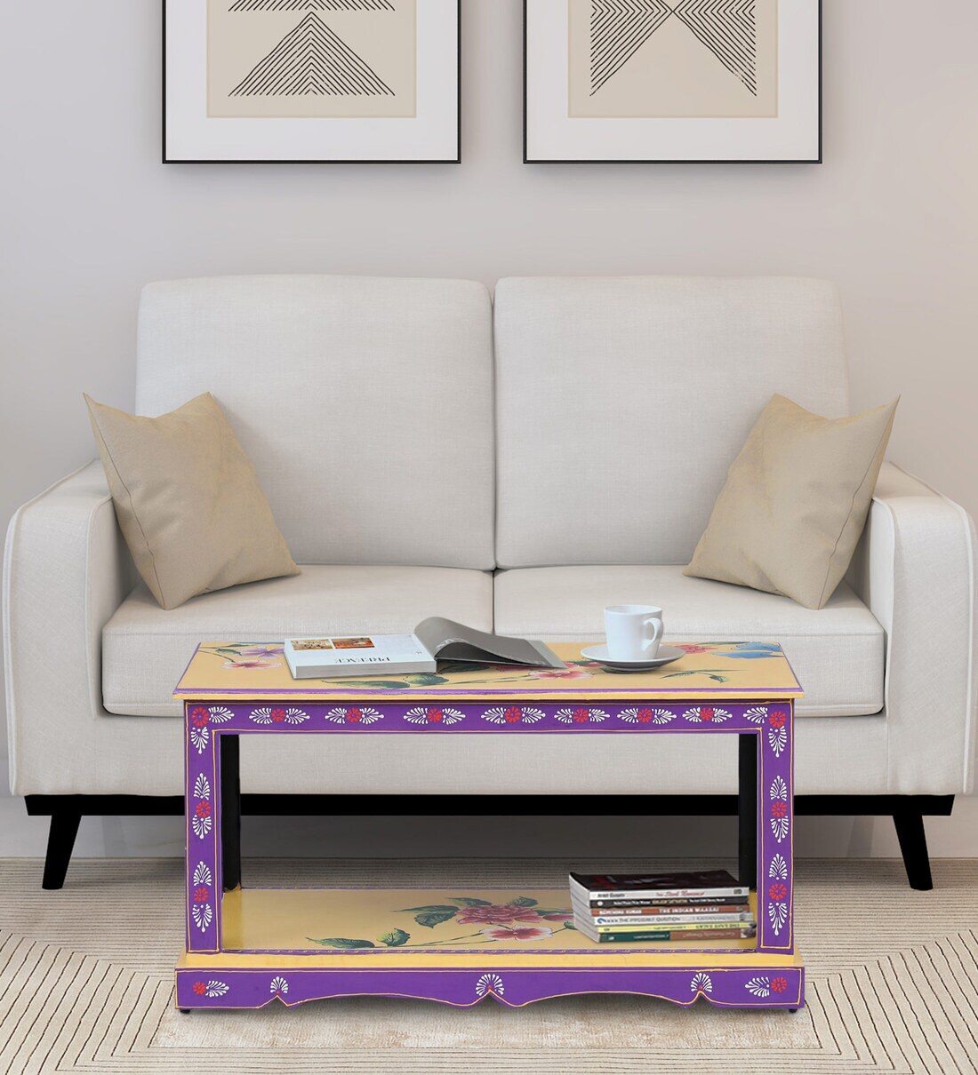 Buy Alankaar Solid Wood Coffee Table In Maroon Colour With Shelf at 15% ...