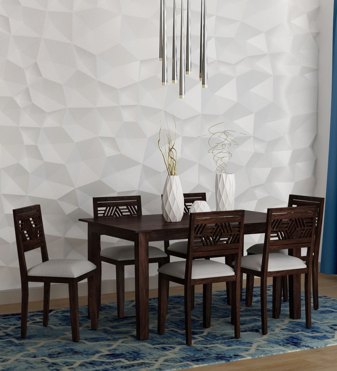 Buy Alder Six Seater Cushioned Dining Set in Warm Chestnut Finish at 5% OFF by Woodsworth from ...