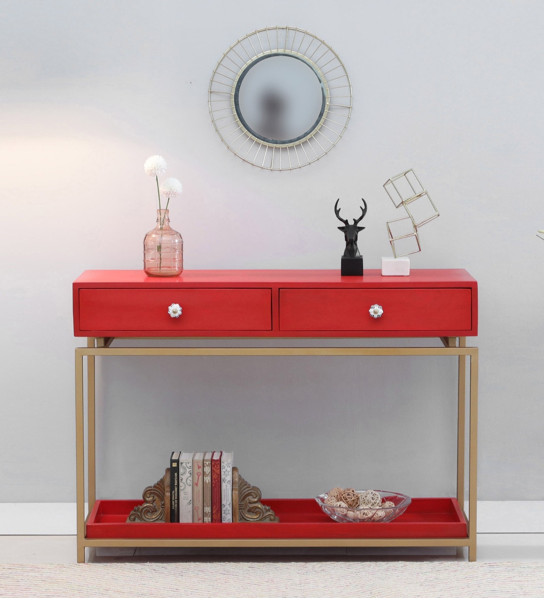 Buy Alex Solid Wood Console Table in Red & Golden Finish at 16% OFF by ...