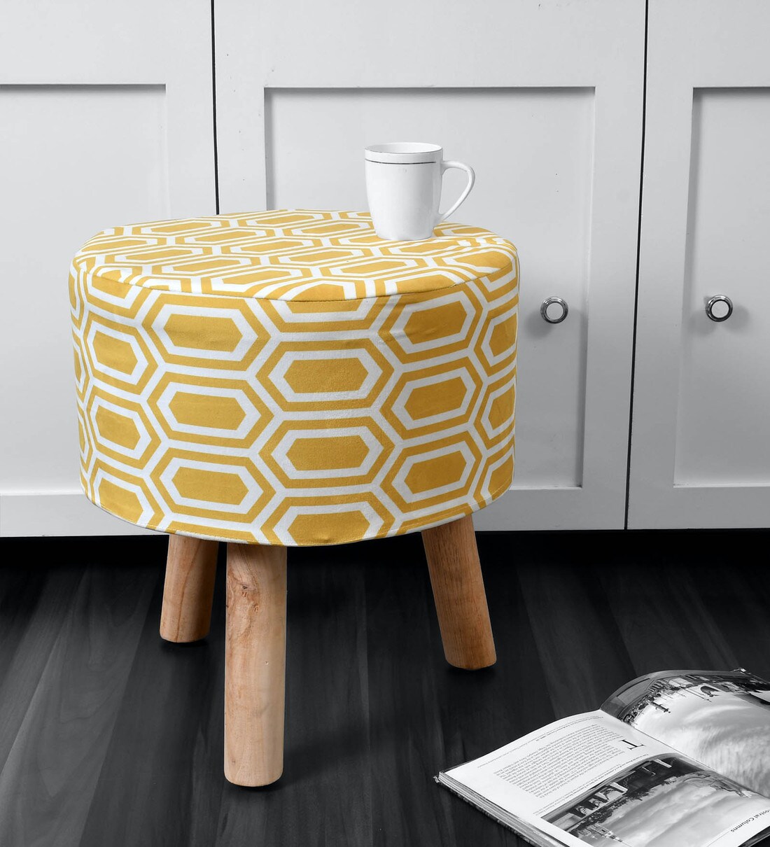 Buy Alexis Fabric Seating Stool in Yellow Colour Online - Contemporary ...