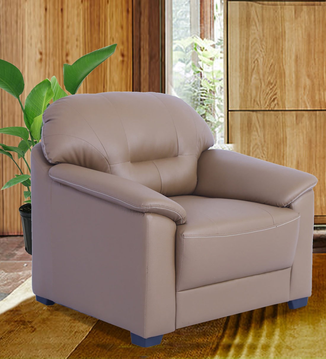 Buy Croma Leatherette 1 Seater Sofa in Tan Brown Colour by Muebles Casa ...