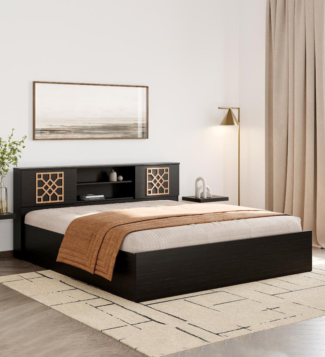 Buy Algol King Size Bed In Columbian Walnut Colour With Box Storage at ...