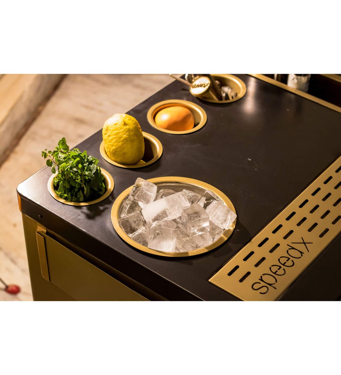 Buy All-In-One Metal Bar Cabinet in Matt Black & Matt Gold Finish With Built-In 30L Godrej Qube ...