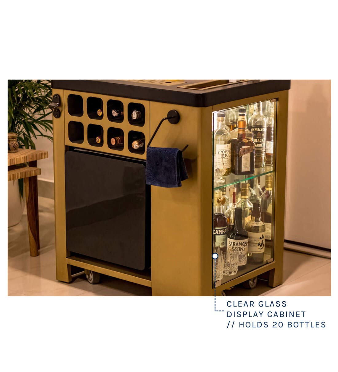 Buy All-In-One Metal Bar Cabinet in Matt Black & Matt Gold Finish With ...