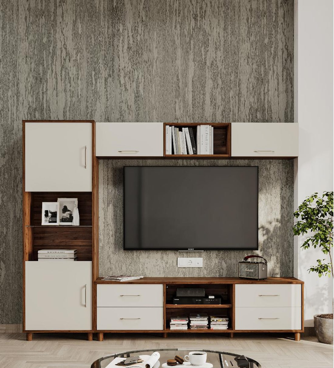 Buy Allie TV Unit In Columbian Walnut & Pumic Grey Colour at 21% OFF by ...