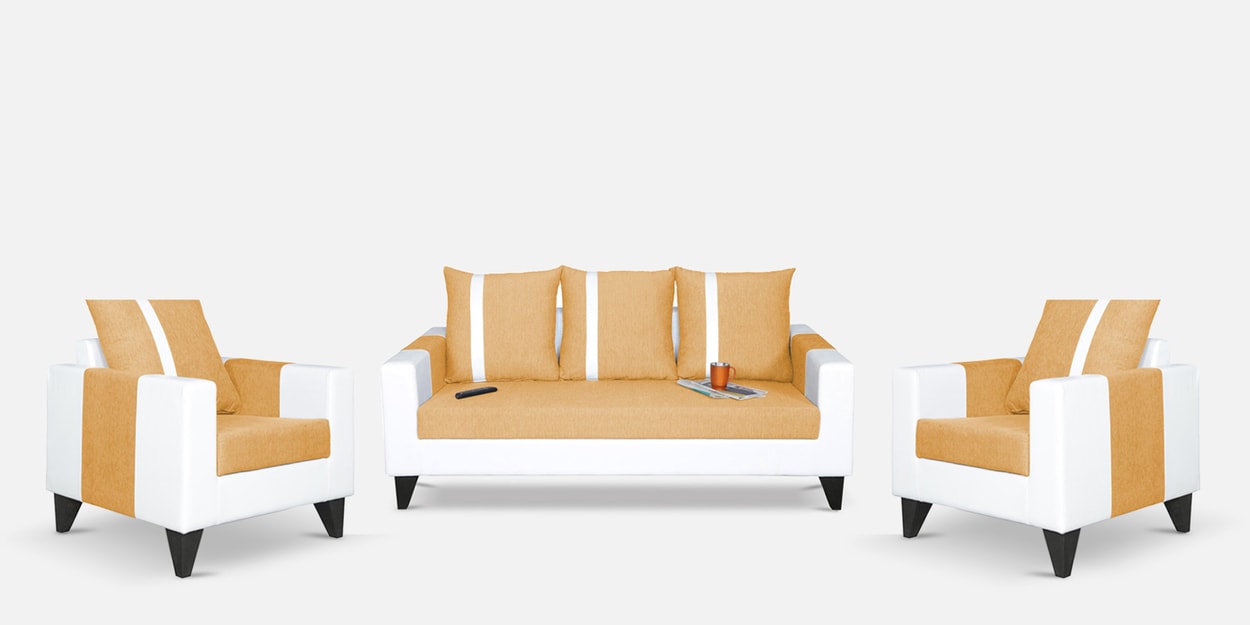 Buy Alex 5 Seater Sofa Set (3+1+1) In Beige & White Colour at 18% OFF ...