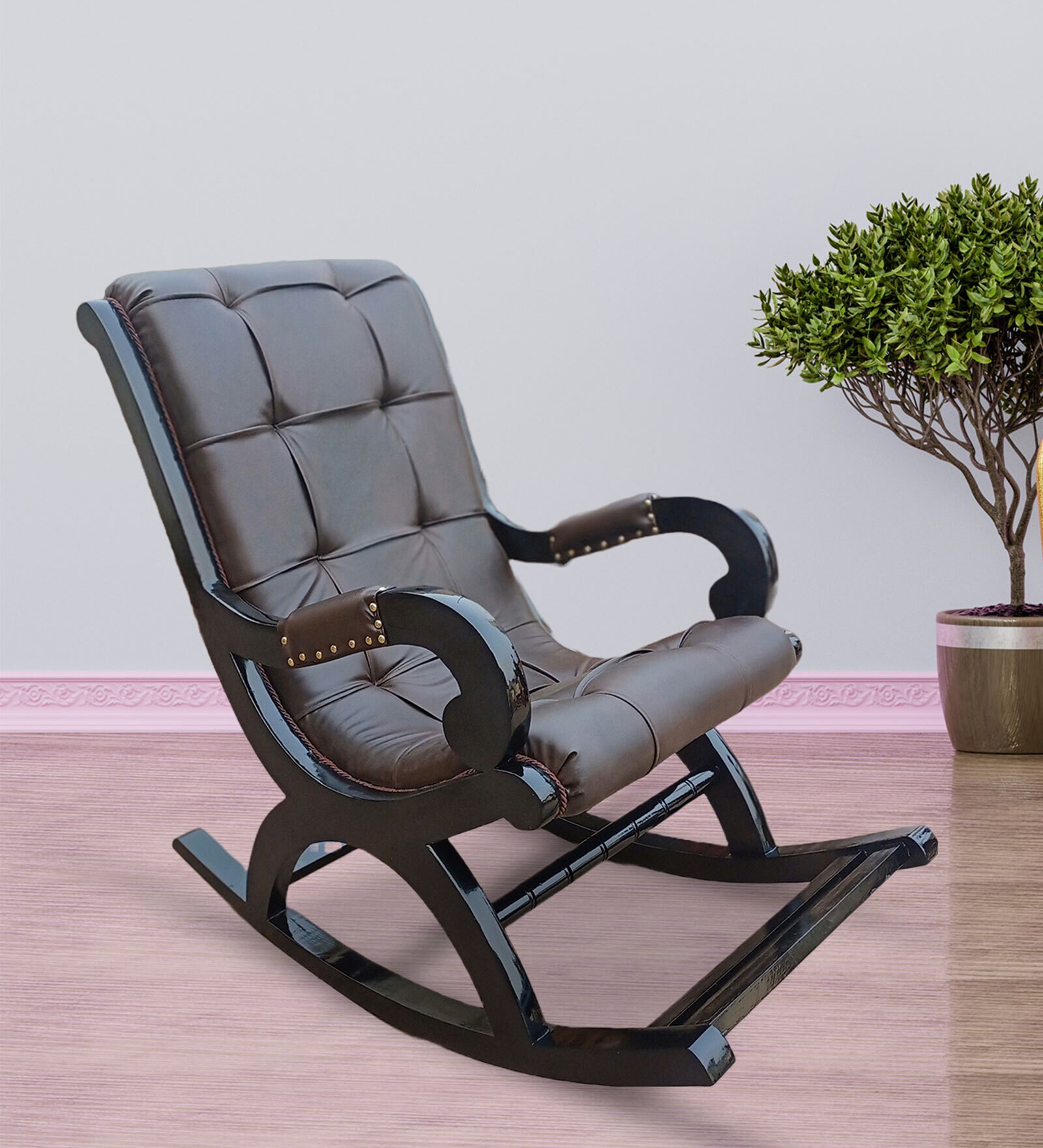 Buy Alamein Upholstered Rocking Chair in Dark Brown Colour by Tayyaba ...