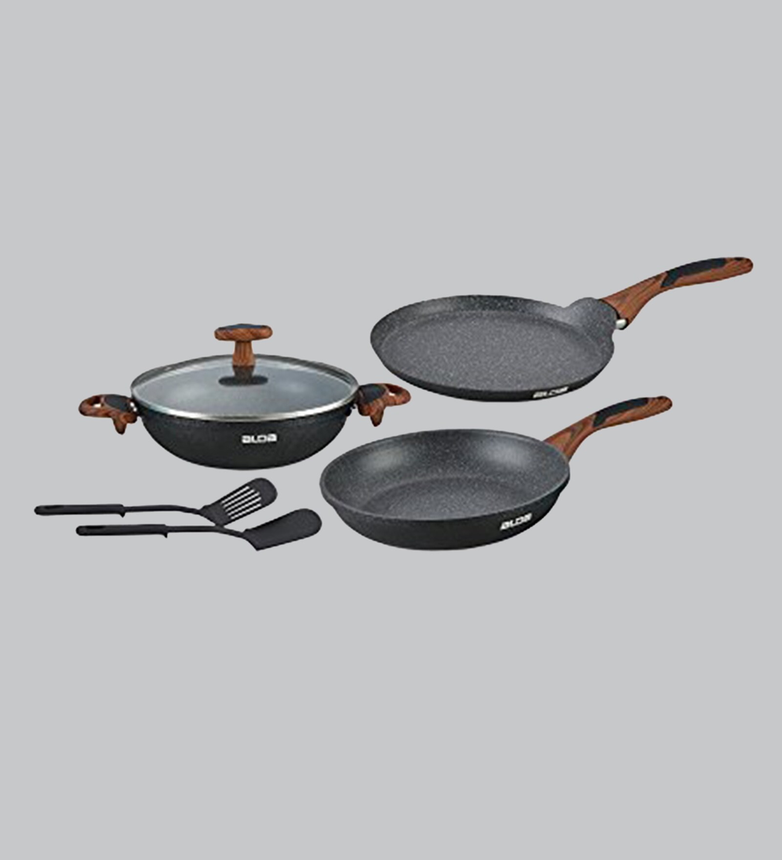 Buy Aluminium Non-Stick Cookware with Lid -Set of 5 with 1 Glass lid By ...