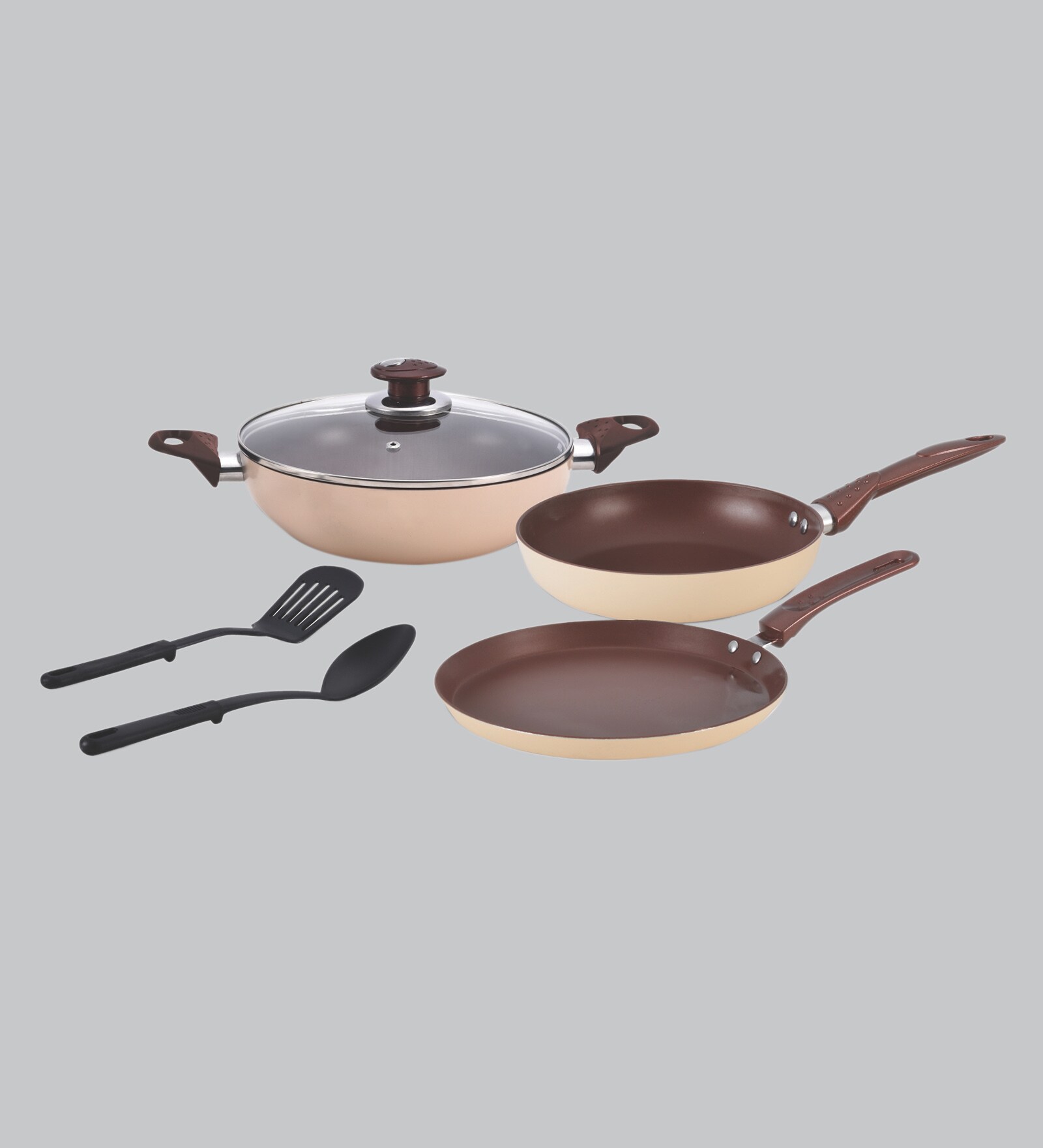 Buy Aluminium Non-Stick Cookware with Lid -Set of 5 with 1 Glass lid at ...