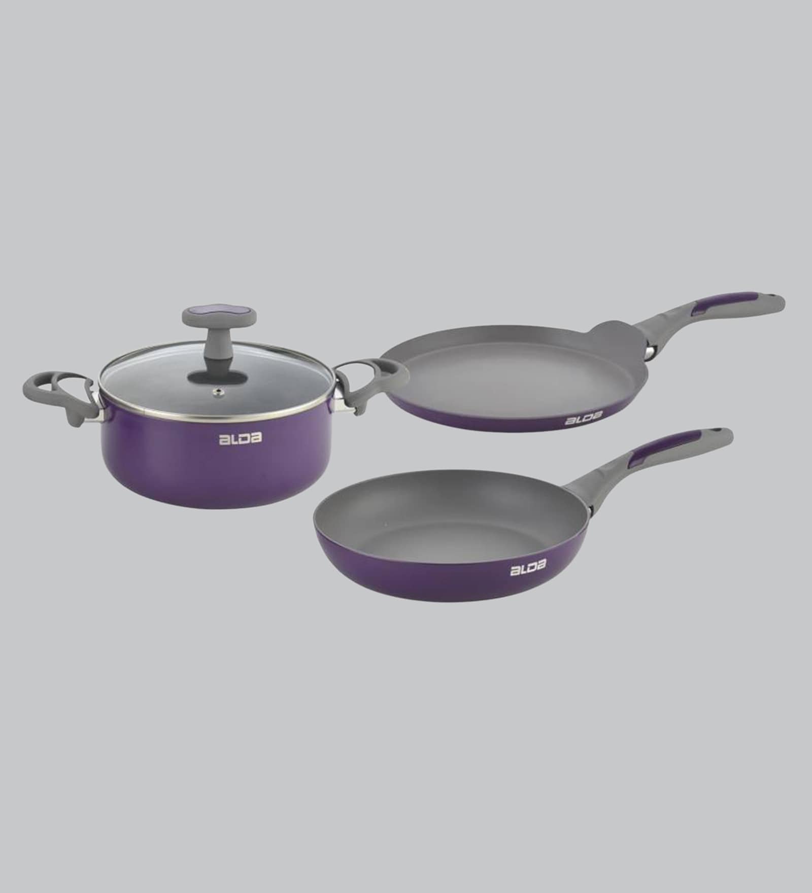 Buy Aluminium Non-Stick Cookware with Lid -Set of 3 with 1 Glass lid at ...