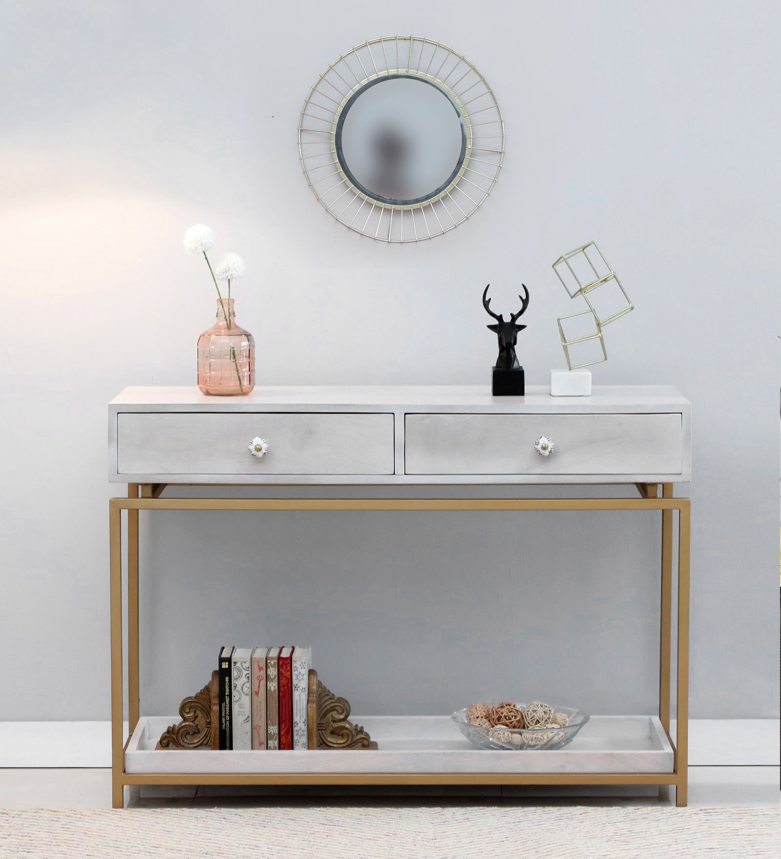 Buy Alex Solid Wood Console Table In White & Gold Finish at 7% OFF by ...
