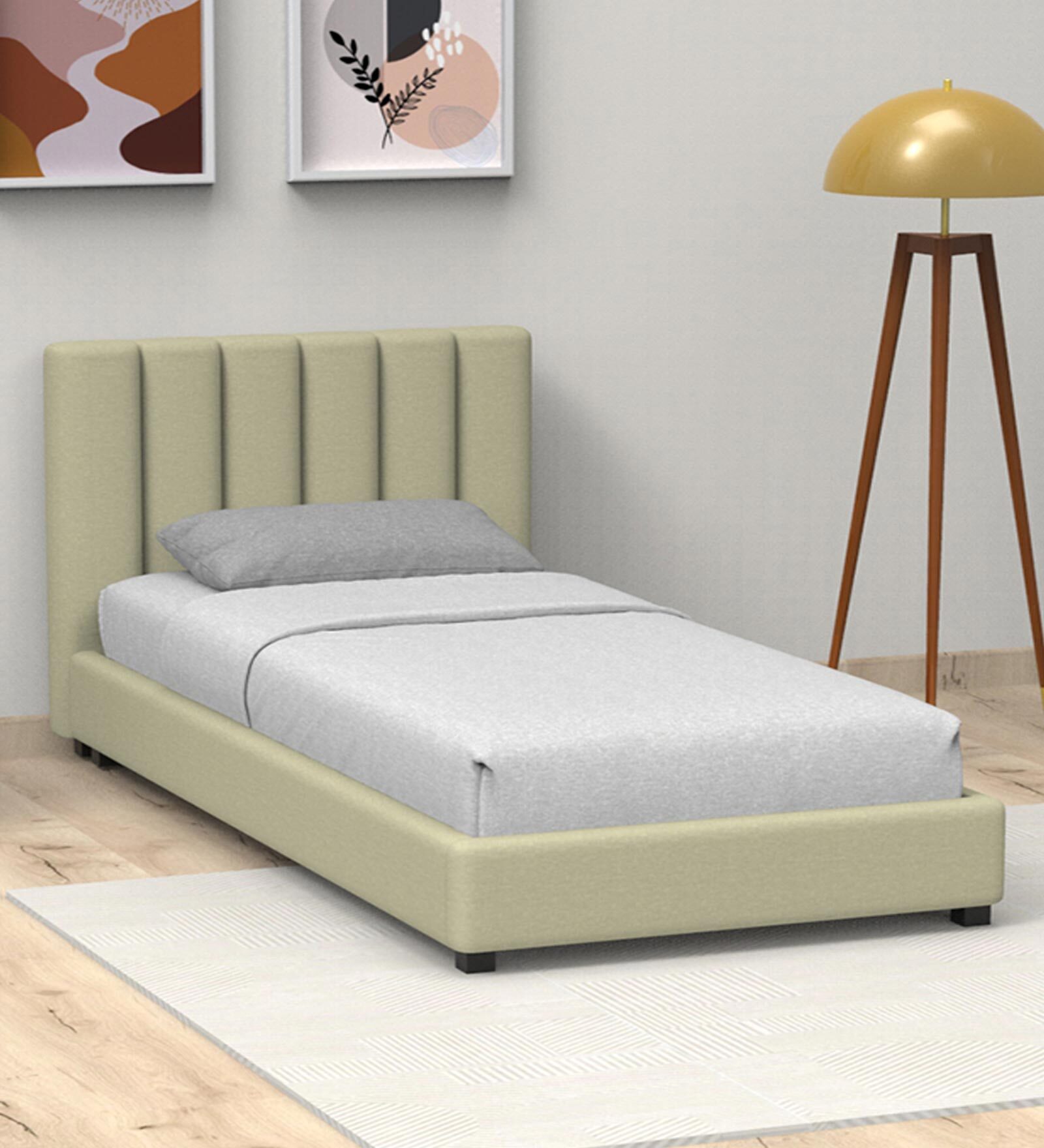 Buy Alex Velvet Single Size Bed in Beige Colour at 52% OFF by Citraa ...