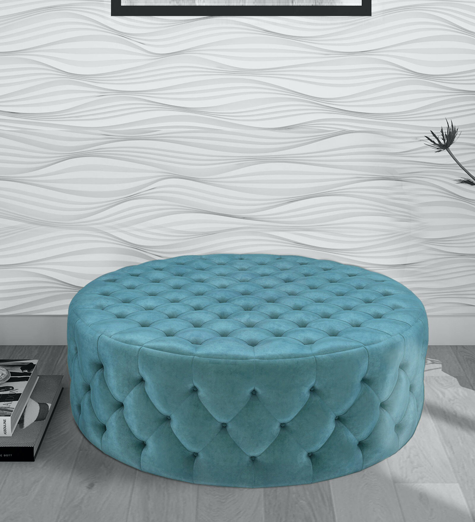 Buy Alexa Round Cocktail Ottoman in Blue Colour at 39% OFF by ...