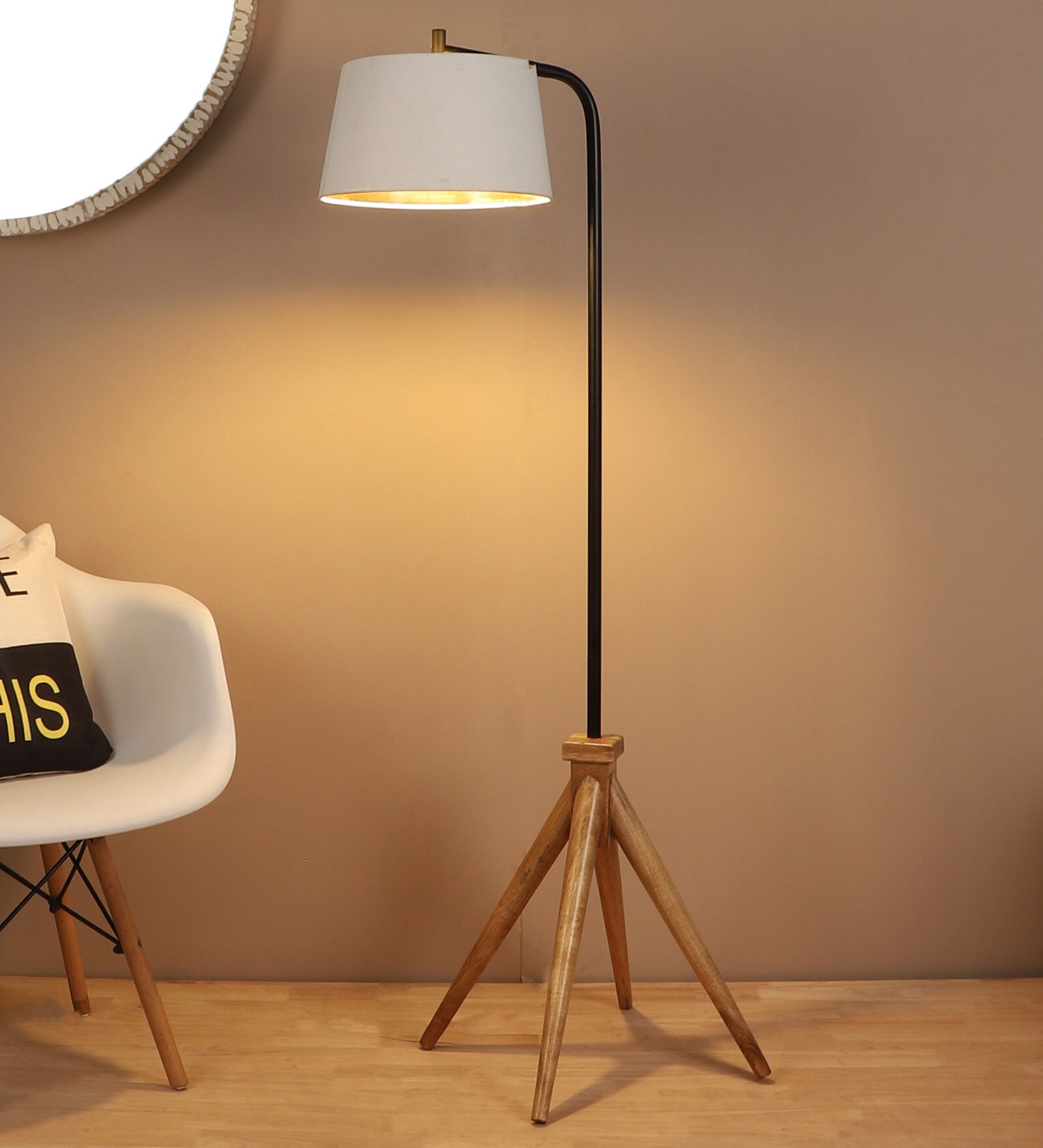 Buy Alexandra White Cotton Shade Tripod Floor Lamp With Metal Base By ...