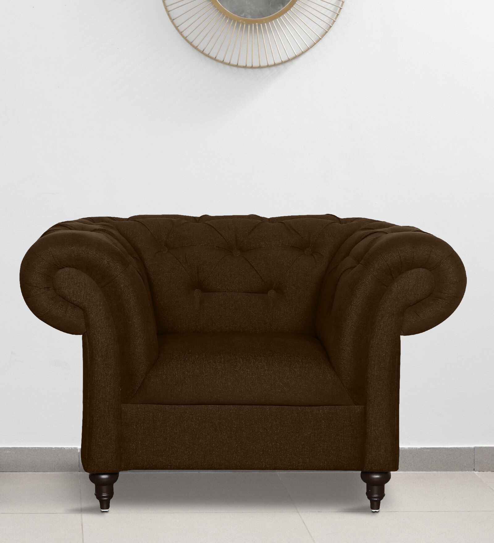 Buy Allanton Velvet 1 Seater Sofa In Brown Colour at 9% OFF by ...