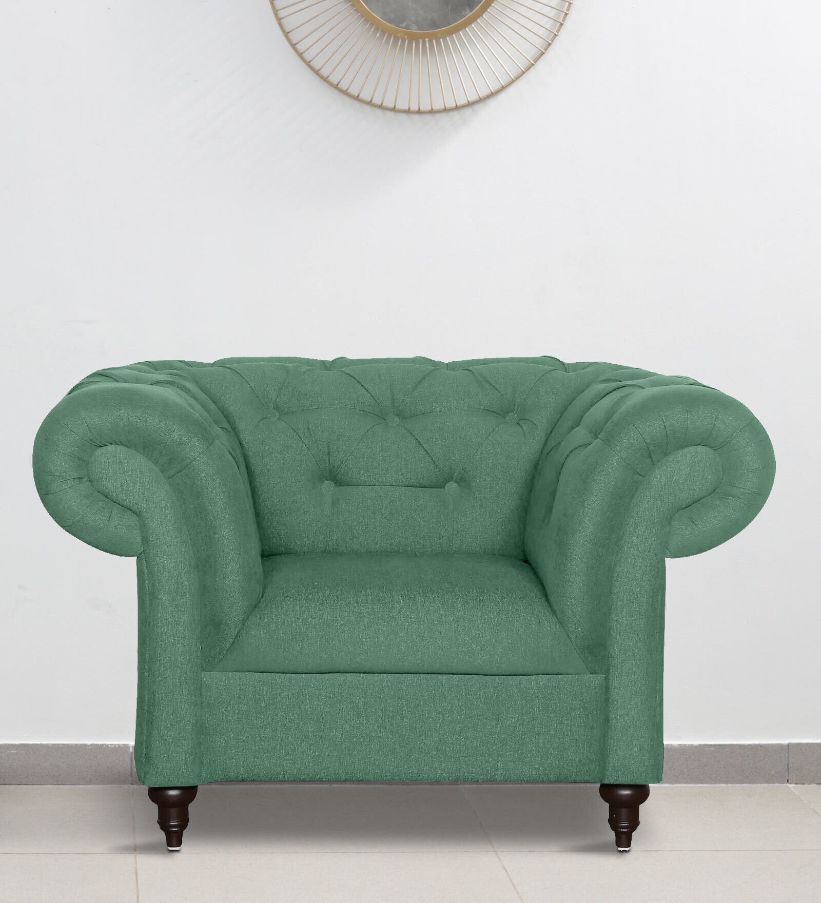 Buy Allanton Velvet 1 Seater Sofa in Mint Green Colour at 4% OFF by ...