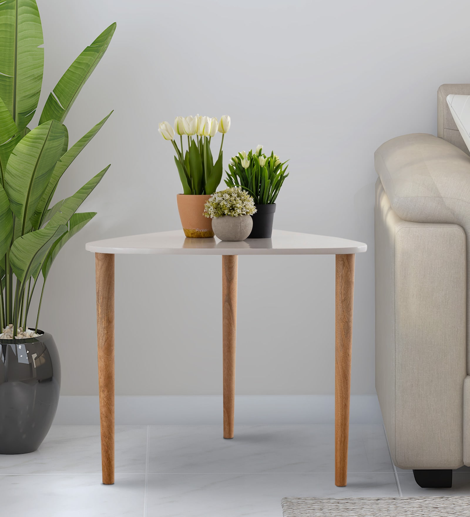 Buy Allen Trio Solid Wood End Table In Natural Brown Finish With White ...