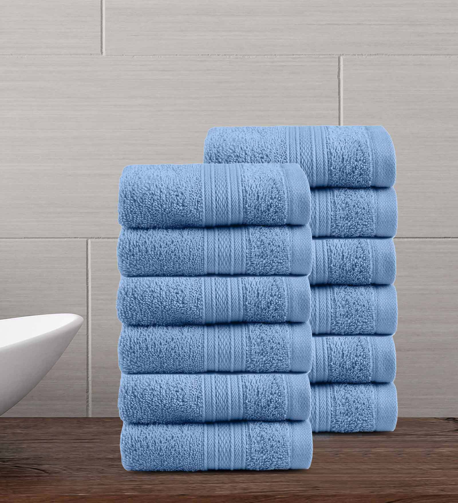 Buy Blue Solid 500 GSM Cotton Face Towels (Set of 12) by Trident at 38% ...