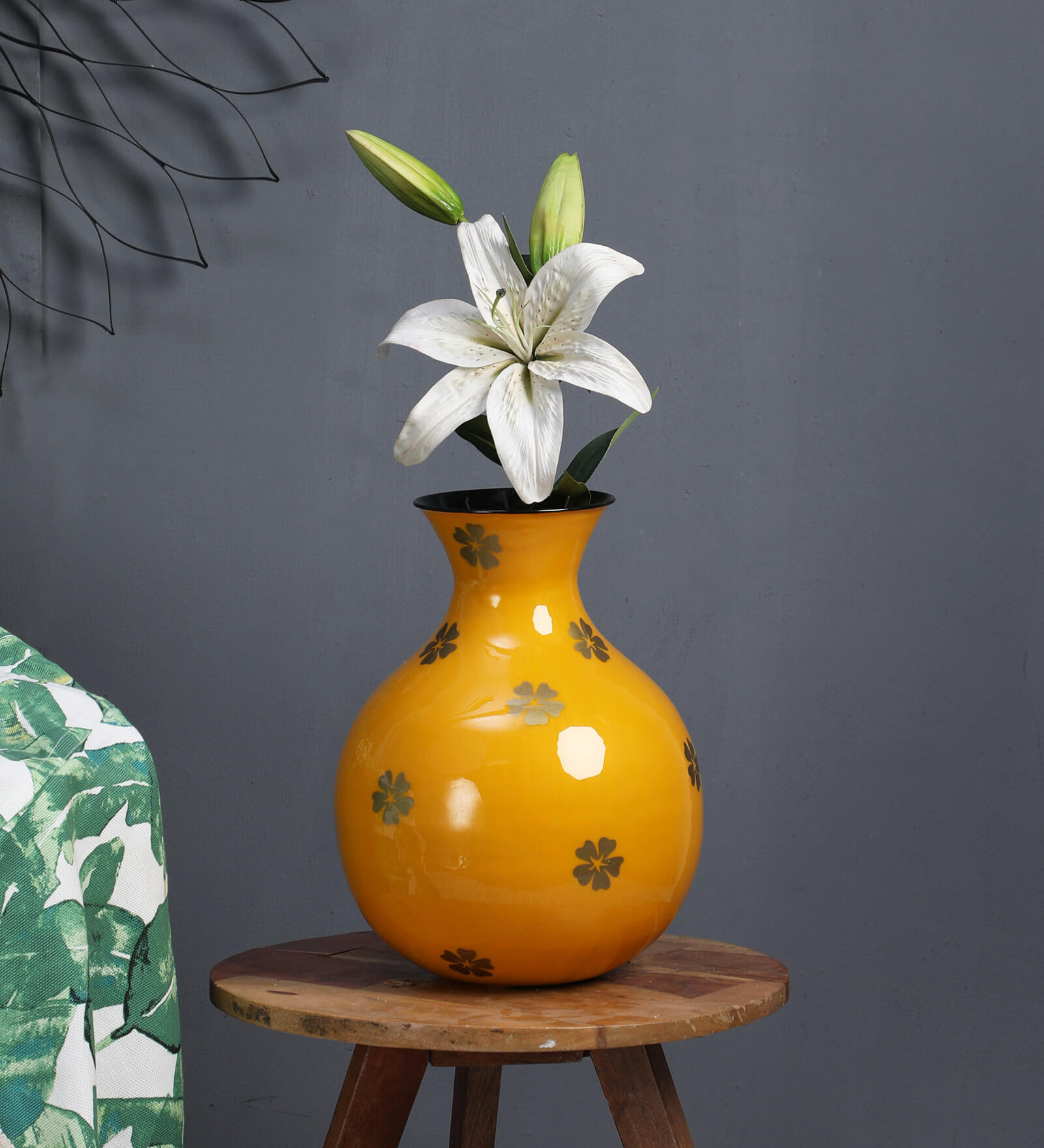 Buy Yellow Matka Table Mild Steel Vase by Alnico Decor Online ...