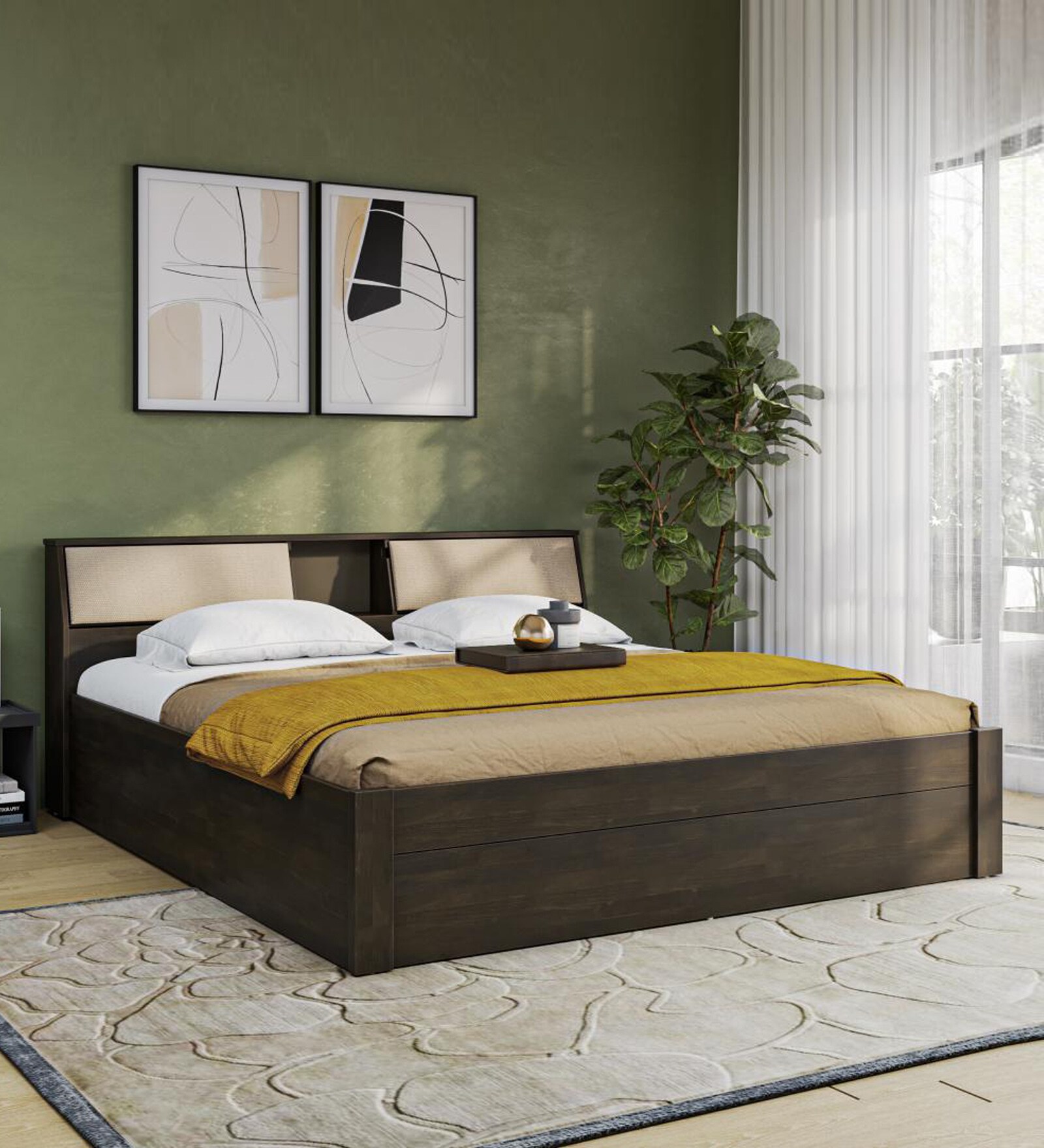 Buy Alphard Solid Wood King Size Bed In Smoked Brown Finish With Box ...