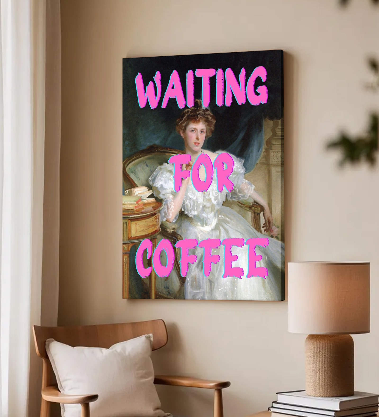 Buy 16 Inches Waiting For Coffee Canvas Stretched Wall Art Printed ...