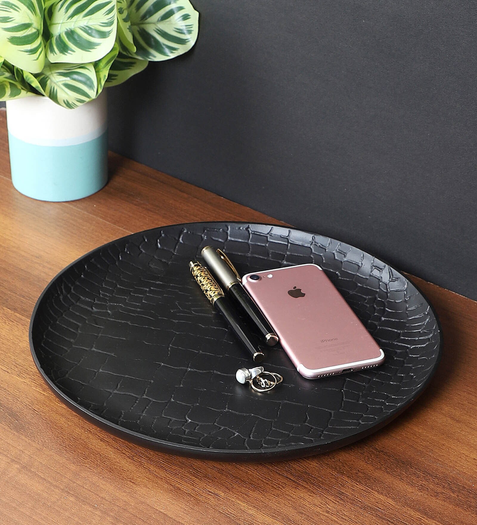Buy Aluminium Black Circular Tray In Croc Pattern Desk Organizer at 13% ...