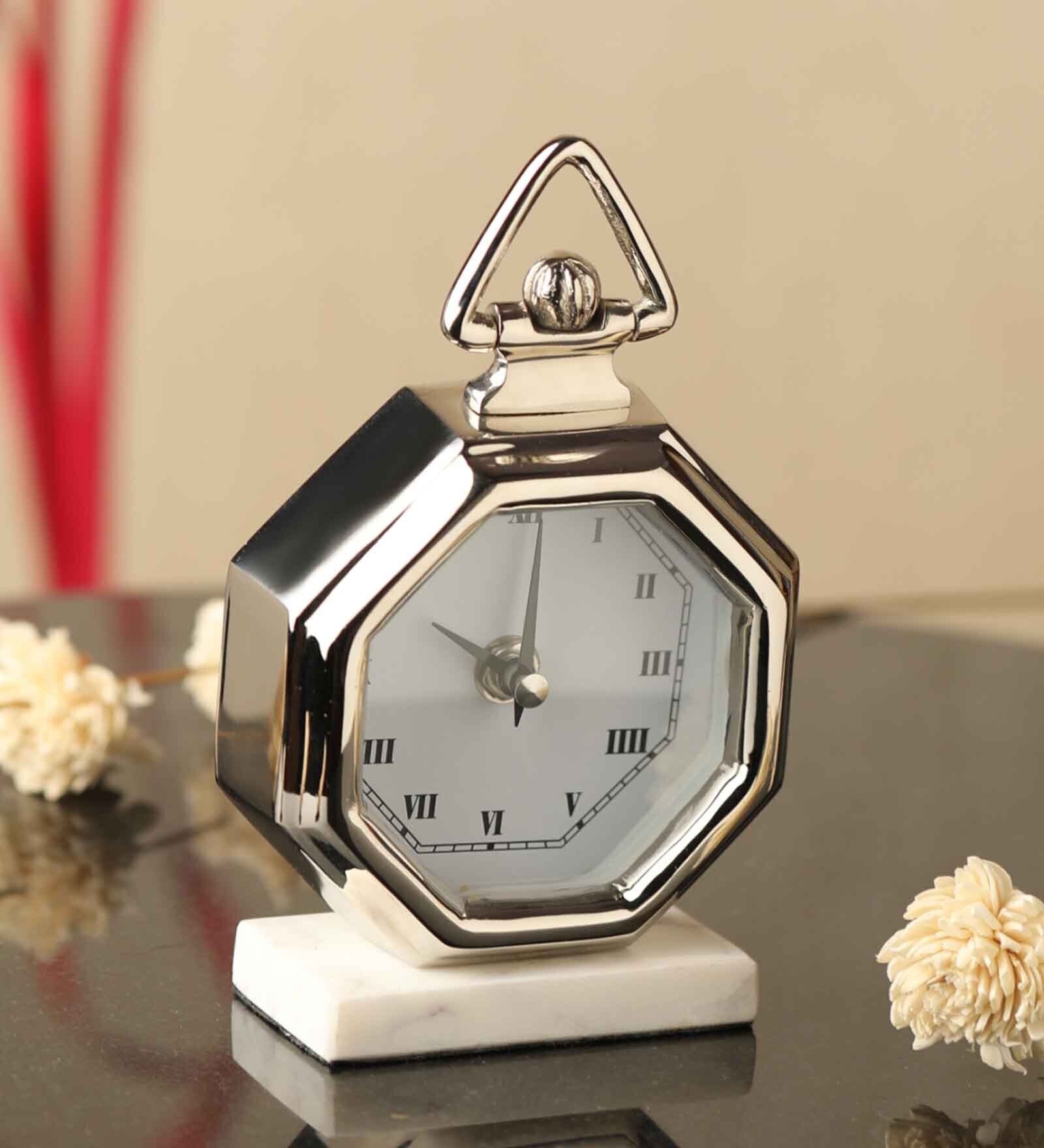 Buy Victoria Silver Aluminium Table Clock at 62% OFF by De Maison Decor ...